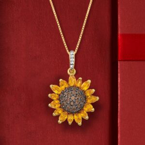 Ross-Simons 1.70 ct. t.w. Citrine and .80 ct. t.w. Smoky Quartz and .10 ct. t.w. White Topaz Sunflower Pendant Necklace in 18kt Gold Over Sterling. 18 inches