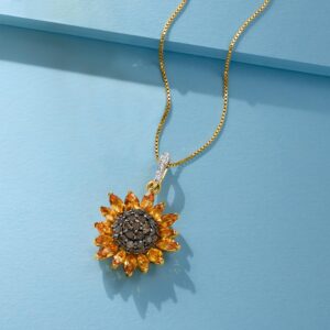 Ross-Simons 1.70 ct. t.w. Citrine and .80 ct. t.w. Smoky Quartz and .10 ct. t.w. White Topaz Sunflower Pendant Necklace in 18kt Gold Over Sterling. 18 inches