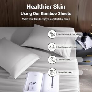 Shilucheng 4-Piece King Size Sheets Set，Blend of Rayon Derived from Bamboo_Sheets，Cooling & Breathable Bed Sheets, Silky Bedding Sheets & Pillowcases, 16 Inch Deep Pockets (King,Grey)