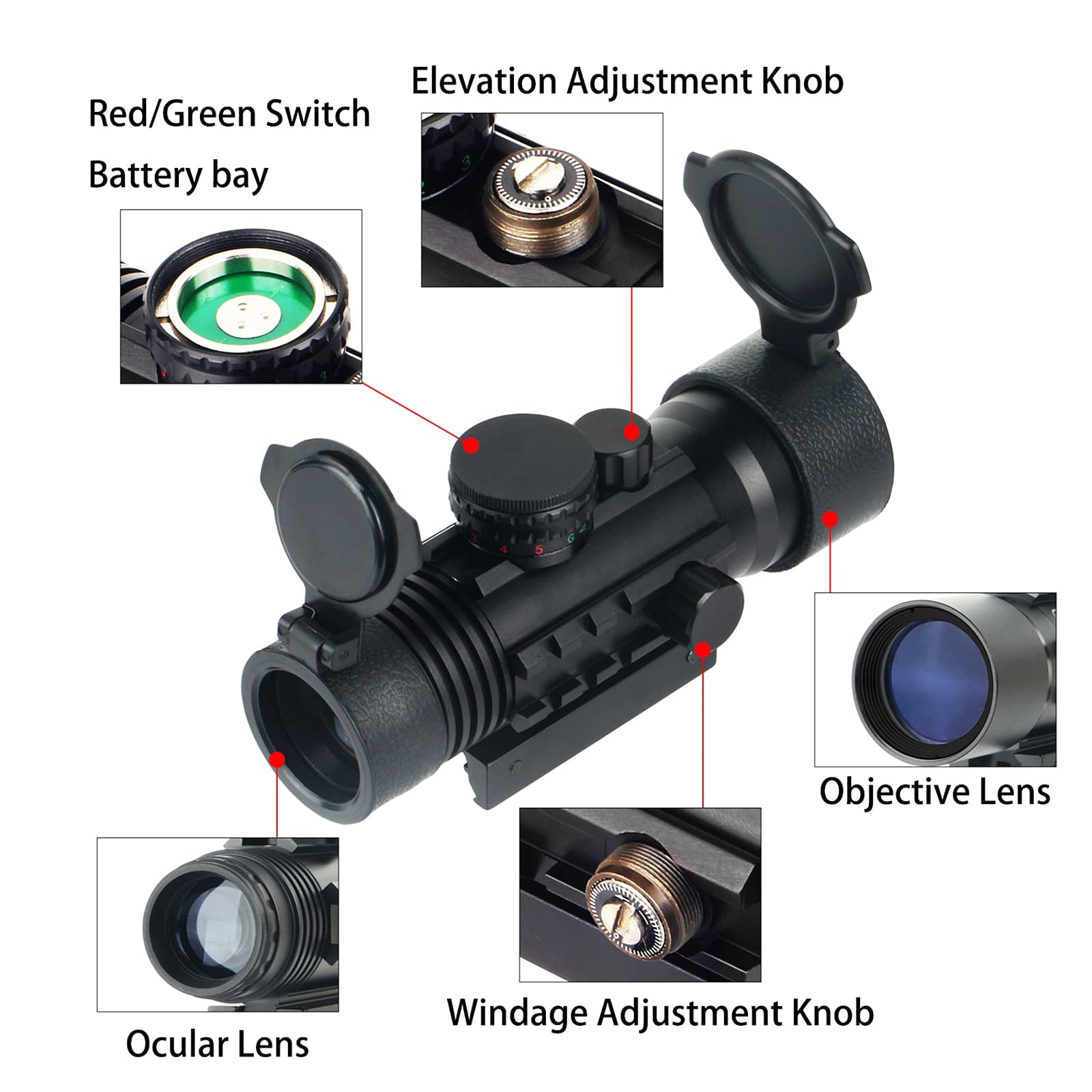 ToopMount 4x33 Scope Tactical Optics Red & Green 1/4 MOA Half Mil Dot Reticle Illuminated Adjustable Optics Fully Multi-Coated Sight Scope with Picatinny Rail Mount