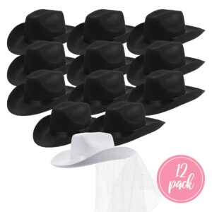 Cowgirl Hats Party Pack | Bride White Cowboy Hat and Black Hats | Women's Bachelorette Party (black, 12 pack)