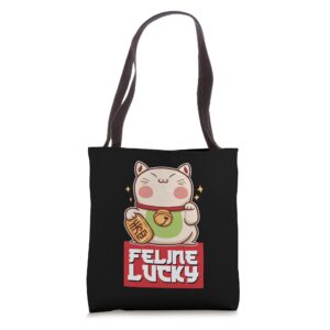 maneki neko waving lucky cat feline lucky kawaii anime cats tote bag