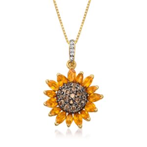 ross-simons 1.70 ct. t.w. citrine and .80 ct. t.w. smoky quartz and .10 ct. t.w. white topaz sunflower pendant necklace in 18kt gold over sterling. 18 inches