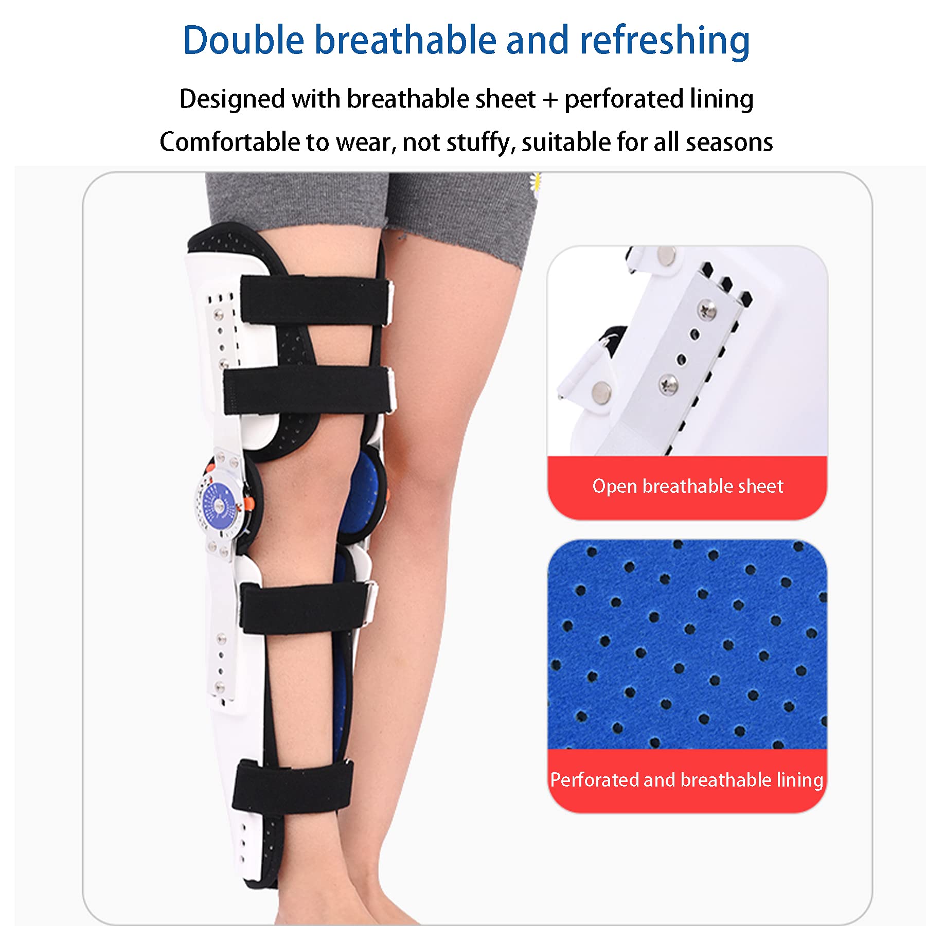 Hinged ROM Knee Brace Adjustable Post Op Knee Immobilizer for ACL MCL and PCL Injury Arthritis After Surgery Orthosis Stabilizer Women Men Knee Support Orthopedic Guard Protector