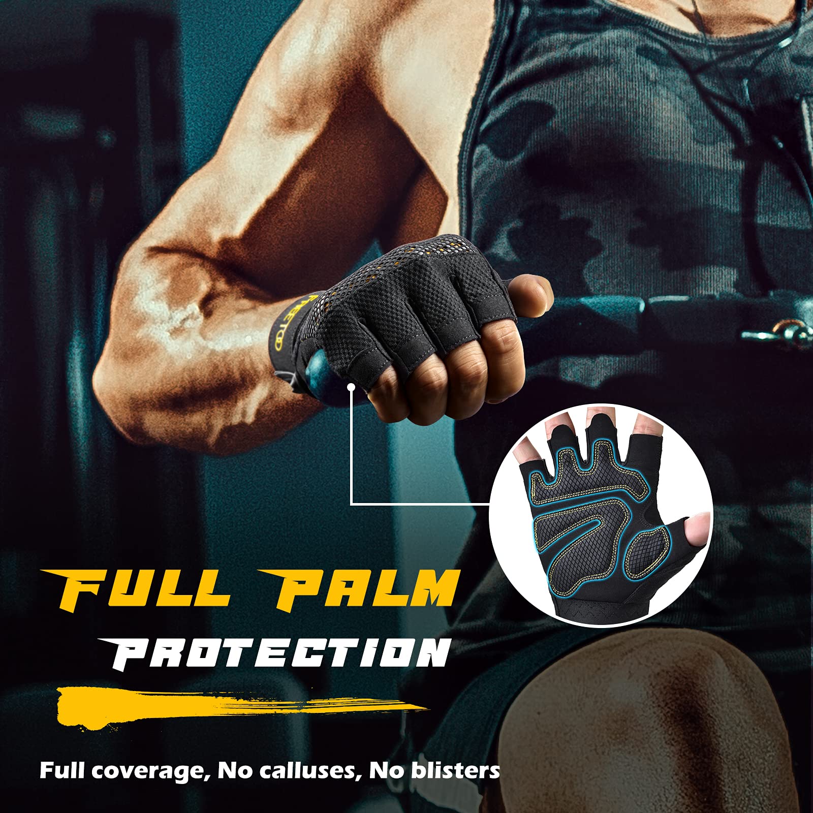 FREETOO Workout Gloves for Men 2021 Latest, [Full Palm Protection] [Ultra Ventilated] Weight lifting Gloves with Cushion Pads and Silicone Grip Gym Gloves Durable Training gloves for Exercise Fitness