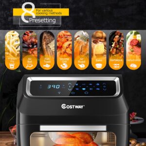 COSTWAY Air Fryer Oven, 8-In-1 Convection Air Dehydrator Oven with 6 Rotisserie Accessories, LED Touch Screen, Countertop Air Broiler Oven for Pizza, Toast, Turkey Roast, Fruit Slice, 1700W