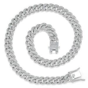 mofeijewel miami cuban link chain necklace bling cz diamonds chain iced out hip hop jewelry gifts for men women gold silver (18 inch, silver)