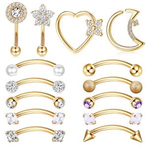 drperfect rook daith piercing jewelry 16g surgical steel 8mm curved barbell eyebrow rings helix tragus snug lip belly button piercing heart moon daith rook earrings for women men