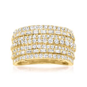 ross-simons 1.50 ct. t.w. baguette and round diamond ring in 14kt yellow gold. size 6