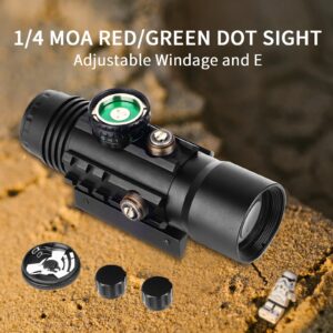 ToopMount 4x33 Scope Tactical Optics Red & Green 1/4 MOA Half Mil Dot Reticle Illuminated Adjustable Optics Fully Multi-Coated Sight Scope with Picatinny Rail Mount