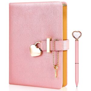 jewphx heart shaped lock diary with key&heart diamond pen,pu leather,personal organizers planner journal notebook gift for women girls