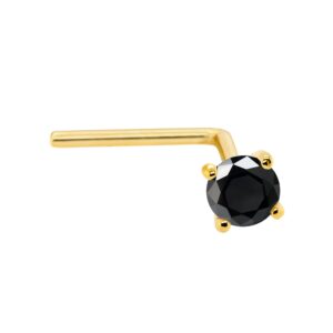 22g solid 14kt gold l-shape nose stud with real black diamond gemstone, 14kt yellow gold or 14kt white gold prong setting - april birthstone nose ring-lsyg_bd-2.5mm