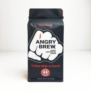 five lakes coffee - angry brew - coffee with a punch! highly caffeinated, dark roast, coffee (ground)