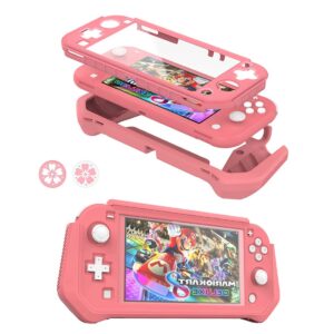 protective case for nintendo switch lite, switch lite case with detachable screen protector cover + hand grip case compatible with nintendo switch lite 2019, pink