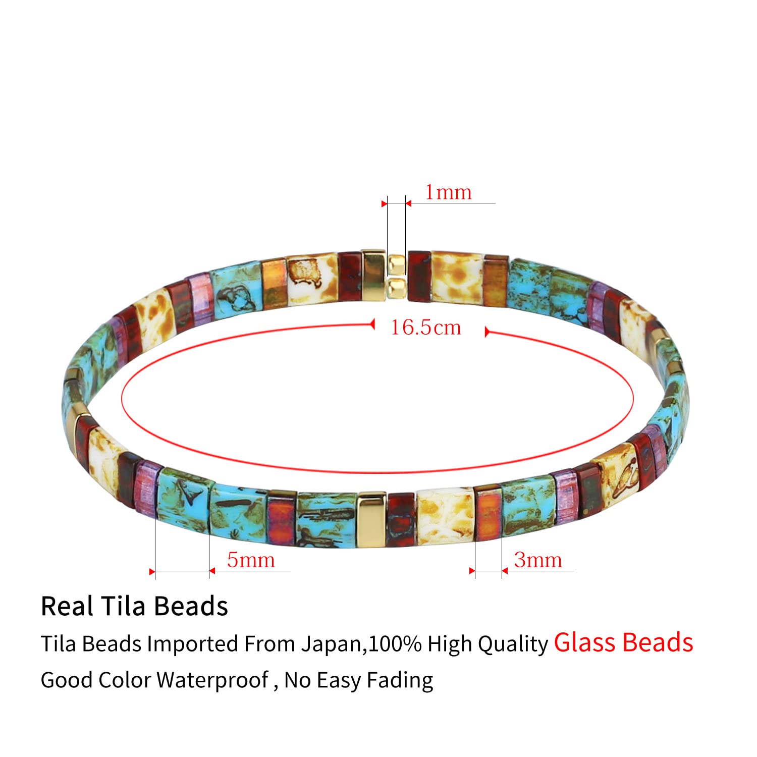 KELITCH Fashion Tila Miyuki Beaded Bracelet Colorful Elastic Stretch Bracelets Women Friendship Bracelets Birthday Presents (2D)