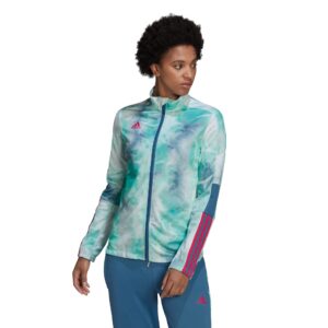 adidas women's regular tiro jacket, altered blue/mint rush/white, small