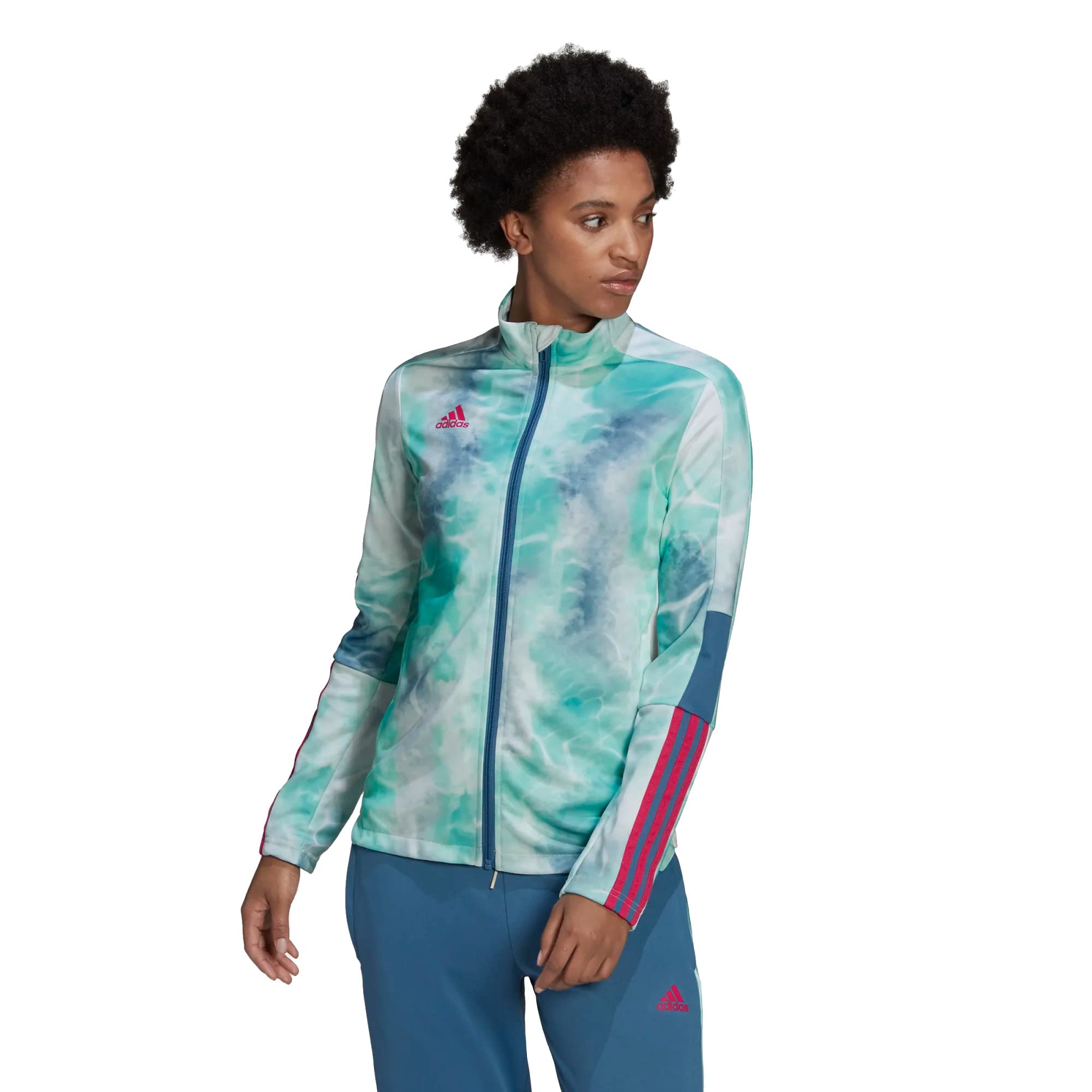 adidas Women's Regular Tiro Jacket, Altered Blue/Mint Rush/White, Small