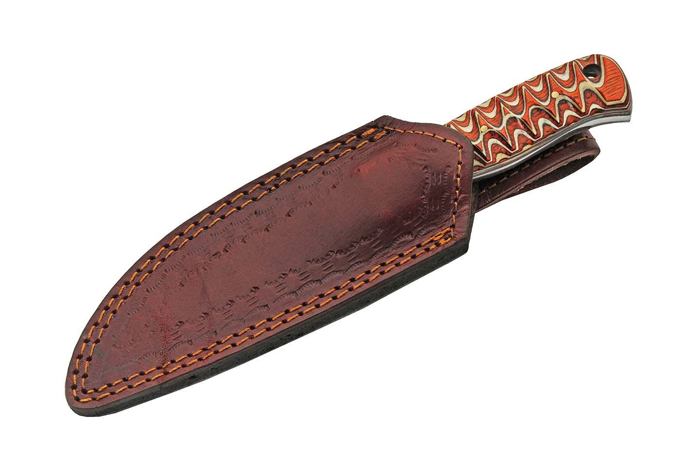 Szco Supplies 8" Orange Twisted Wood Exotic Hunting Knife with Sheath