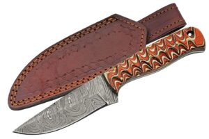 szco supplies 8" orange twisted wood exotic hunting knife with sheath