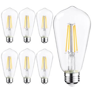 torchstar st64 led bulb dimmable, led vintage edison light bulbs, 75w equivalent, 7w 800lumens antique led filament bulbs, soft white 2700k, e26/e27 base, ul listed, clear glass, pack of 6