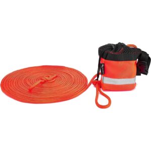 mophoexii water rescue throw rope bag with 50/100 feet of 5/16" floating life line and integrated whistle clip for kayaking, boating and rafting, high visibility safety boating equipment(orange, 100)