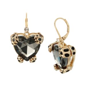 betsey leopard heart drop earrings, black diamond, (360565gld010)