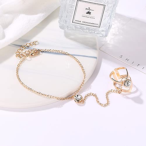 INENIMARTJ Gold Hand Chain Bracelet for Women Ring Bracelet Hand Chain Butterfly Crystal Finger Chain Bracelet Rhinestone Hand Chain Ring Bracelets Boho Slave Bracelet Hand Jewelry (A)