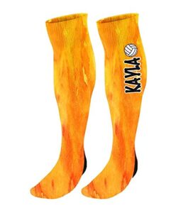 fan star personalized volleyball knee high socks, custom watercolor volleyball socks with name or team name