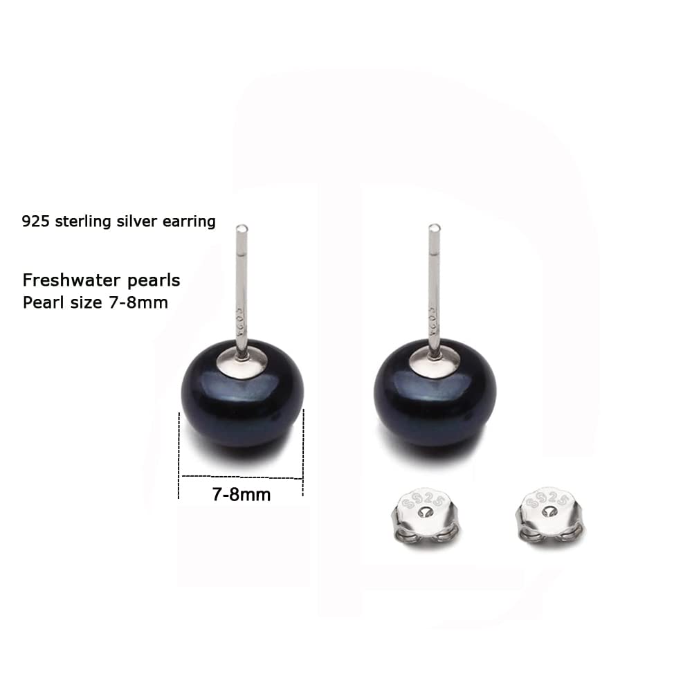 Freshwater Black Pearl Earrings for Women with 925 Sterling Silver Stud Earring Hypoallergenic Mother' Day Gift