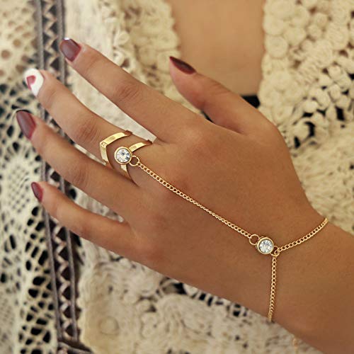 INENIMARTJ Gold Hand Chain Bracelet for Women Ring Bracelet Hand Chain Butterfly Crystal Finger Chain Bracelet Rhinestone Hand Chain Ring Bracelets Boho Slave Bracelet Hand Jewelry (A)