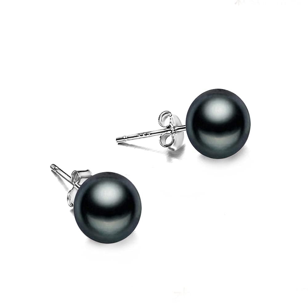 Freshwater Black Pearl Earrings for Women with 925 Sterling Silver Stud Earring Hypoallergenic Mother' Day Gift