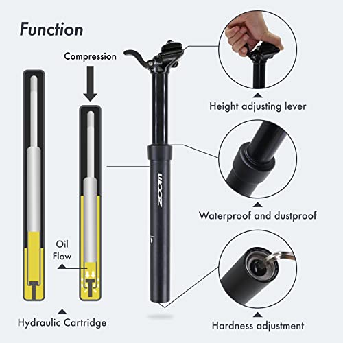 DJC Bike Dropper Seatpost Jump Seat 100mm Travel Manual Control Lever Height Adjustable Seatpost Hydraulic 375mm (Measure diameter before buy, 31.6mm diameter)