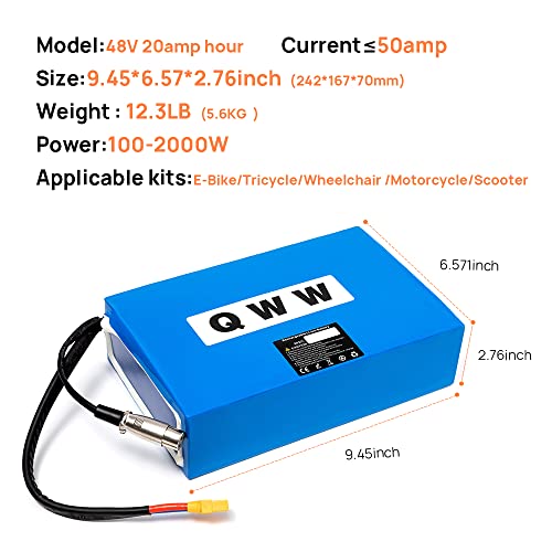 QWW 48V20AH 2000W Lithinum ion Battery for Electric Bicycle Scooter Tricycle Motorcycle，Electric Bicycle/Scooter/Tricycle/Motorcycle Battery with Charge