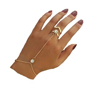 inenimartj gold hand chain bracelet for women ring bracelet hand chain butterfly crystal finger chain bracelet rhinestone hand chain ring bracelets boho slave bracelet hand jewelry (a)