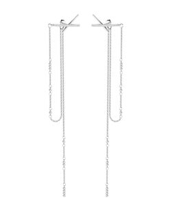 sluynz 925 sterling silver cz long dangle earrings chain for women x long earrings tassel 5.9inch (a-silver)