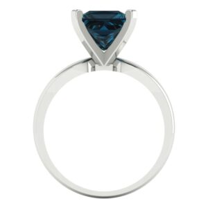 Clara Pucci 2.6 ct Princess Cut Engraving London Blue Topaz Excellent Classic Designer Solitaire Statement Ring 18K White Gold Size 8