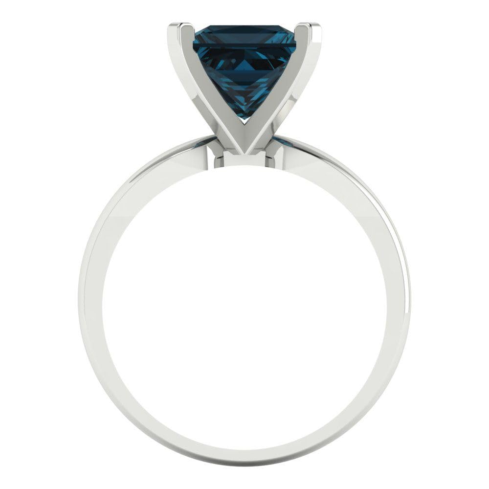 Clara Pucci 2.6 ct Princess Cut Engraving London Blue Topaz Excellent Classic Designer Solitaire Statement Ring 18K White Gold Size 8