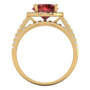 Clara Pucci 2.82ct Round Cut Laser Engraving Halo Pave with Natural Red Garnet Designer Statement Ring Band Set 18K Yellow Gold Size 4.5