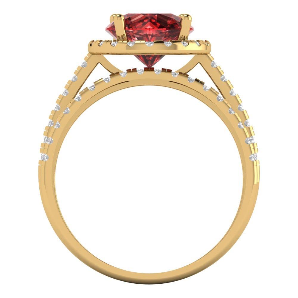 Clara Pucci 2.82ct Round Cut Laser Engraving Halo Pave with Natural Red Garnet Designer Statement Ring Band Set 18K Yellow Gold Size 4.5