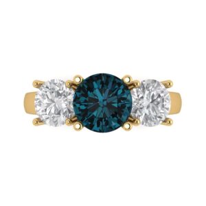 clara pucci 3.35 ct round cut custom engraving 3 stone natural london blue topaz designer solitaire statement ring 18k yellow gold size 6