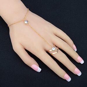 INENIMARTJ Gold Hand Chain Bracelet for Women Ring Bracelet Hand Chain Butterfly Crystal Finger Chain Bracelet Rhinestone Hand Chain Ring Bracelets Boho Slave Bracelet Hand Jewelry (A)