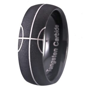 cloud dancer sporty basketball pattern design ring - 8mm width sand blasted tungsten ring wedding band ring engagement anniversary jewelry (7.5)