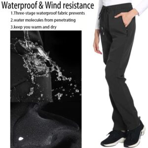 Apotemis Womens Snow Ski Pants Waterproof Windproof Fleece Lined Warm Hiking Insulated Pants Black L