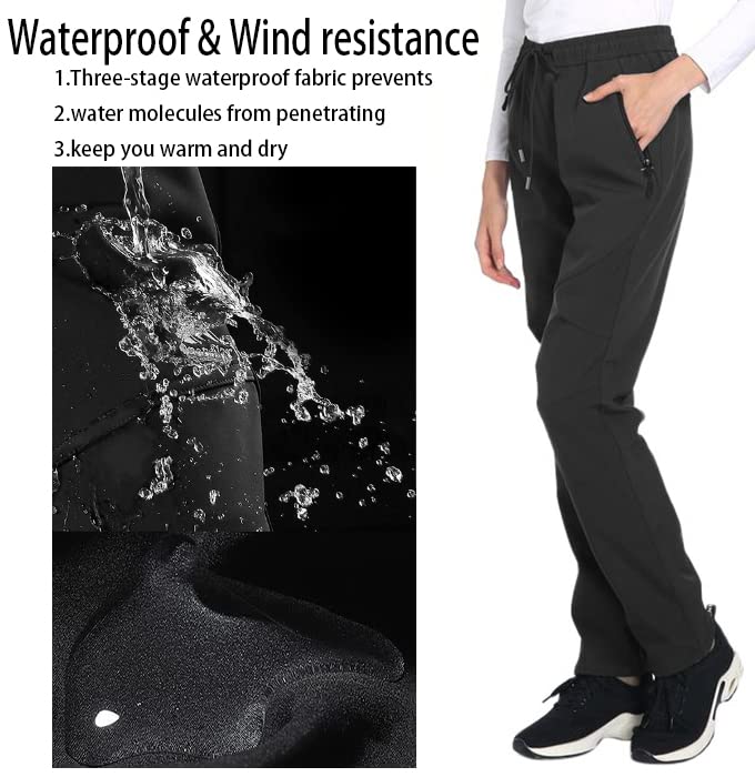 Apotemis Womens Snow Ski Pants Waterproof Windproof Fleece Lined Warm Hiking Insulated Pants Black L