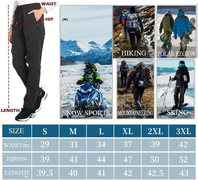 Apotemis Womens Snow Ski Pants Waterproof Windproof Fleece Lined Warm Hiking Insulated Pants Black L