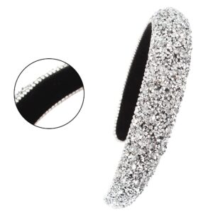 FASOTY Rhinestone Headband Women Fashion Handmade Silver Headband Crystal Diamond Bling Headbands Hair Hoops Padded Headband Glitter Beaded Jeweled Hairband Sparkle Hair Accessories