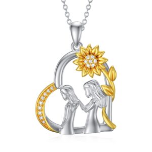 sisters birthday gifts from sister sterling silver sunflower heart necklace always my sister forever my friend female friendship jewelry