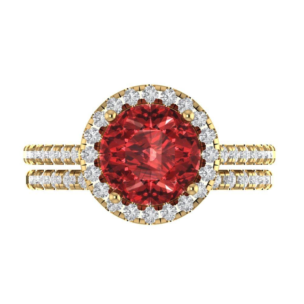 Clara Pucci 2.82ct Round Cut Laser Engraving Halo Pave with Natural Red Garnet Designer Statement Ring Band Set 18K Yellow Gold Size 4.5