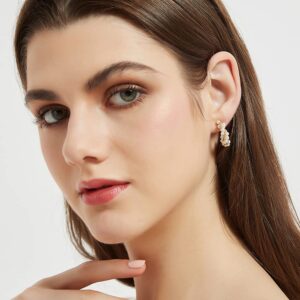 Surrounded Forest Faux Pearl Hoop Stud Earrings Twisted Rope Round Hoop Earrings for Women Lightweight Pearl Drop Earrings