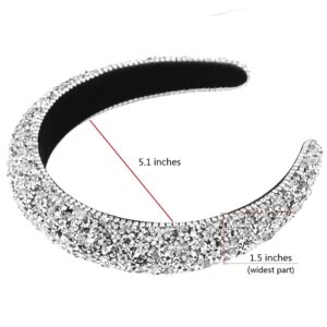 FASOTY Rhinestone Headband Women Fashion Handmade Silver Headband Crystal Diamond Bling Headbands Hair Hoops Padded Headband Glitter Beaded Jeweled Hairband Sparkle Hair Accessories